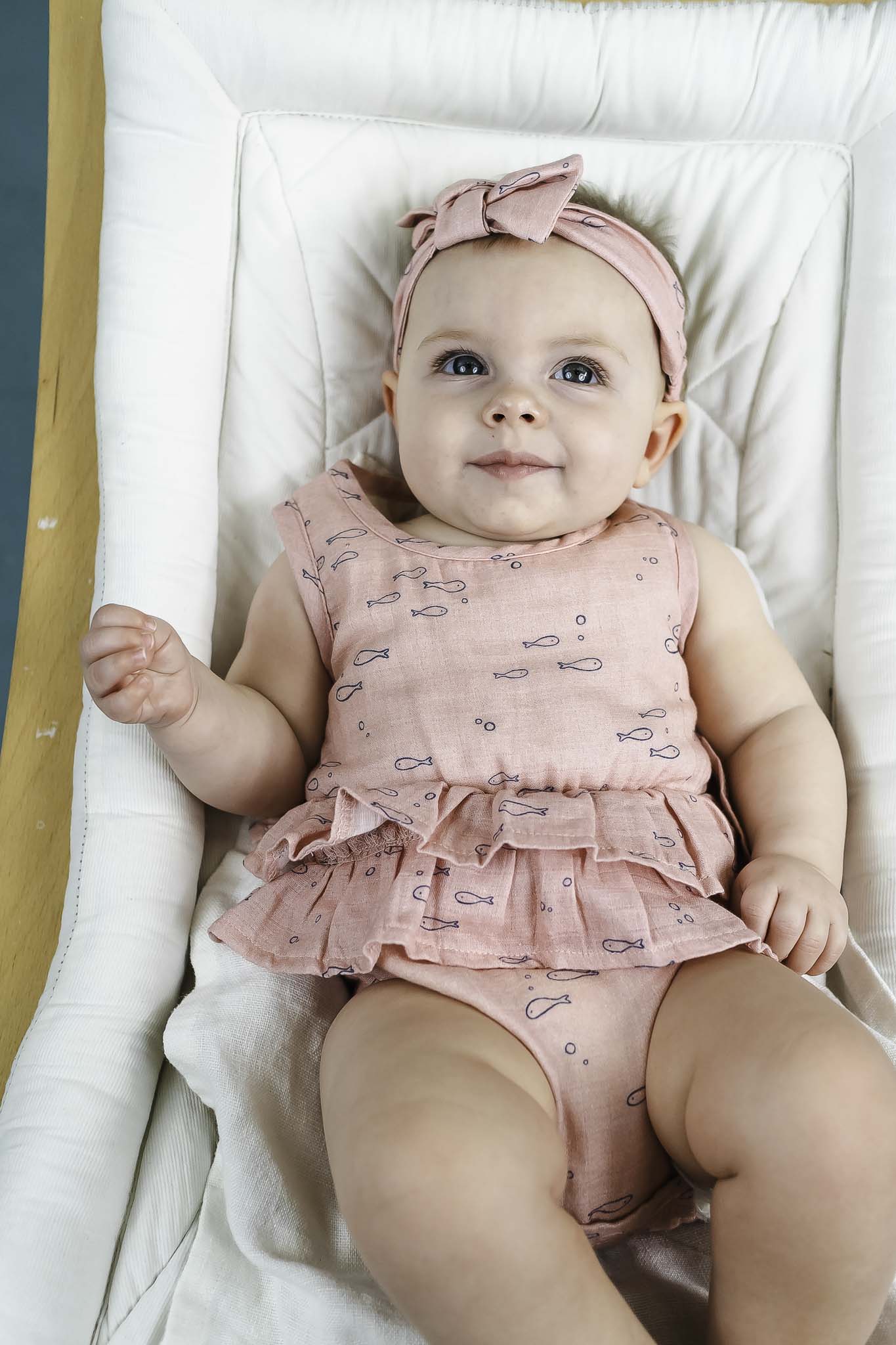 Dusty Pink Fishies Ruffle Romper (Baby Girl) – Bowfish Kids