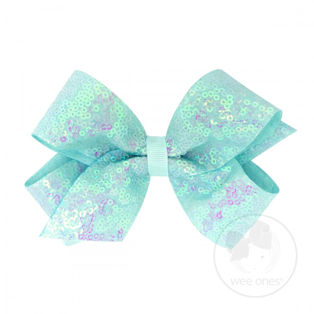 Teal Iridescent Sequin Bow | Bowfish Kids